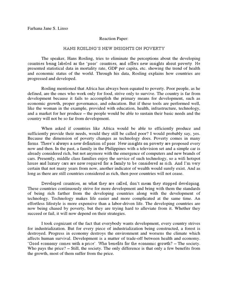 New Insights On Poverty - Reaction Paper | Developing Country | Poverty