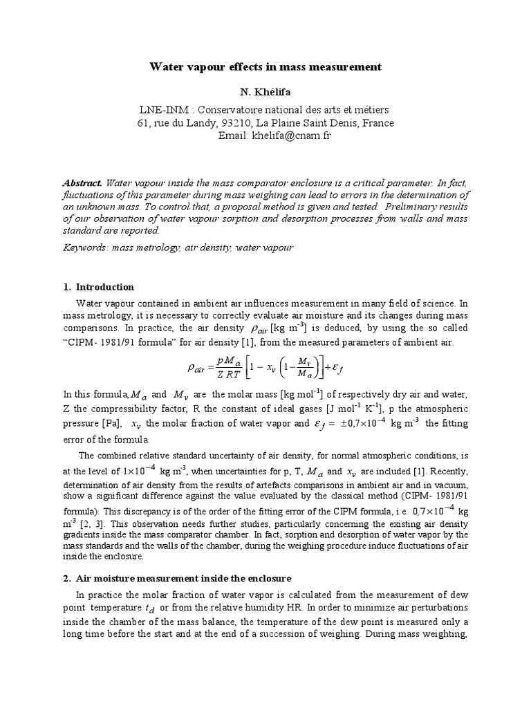 Water Vapour Effects in Mass Measurement | PDF | Water Vapor ...