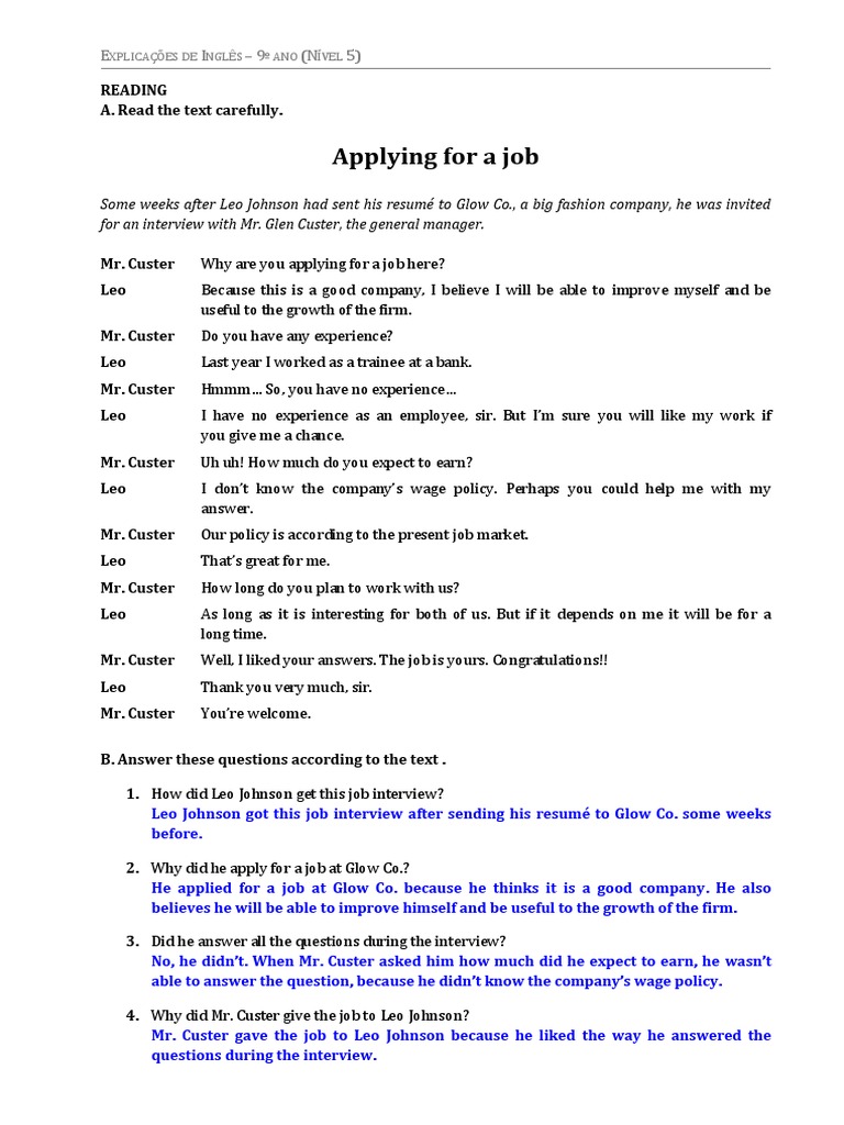Ficha 3 'Applying For A Job' (Soluções) | PDF | Employment | Salary