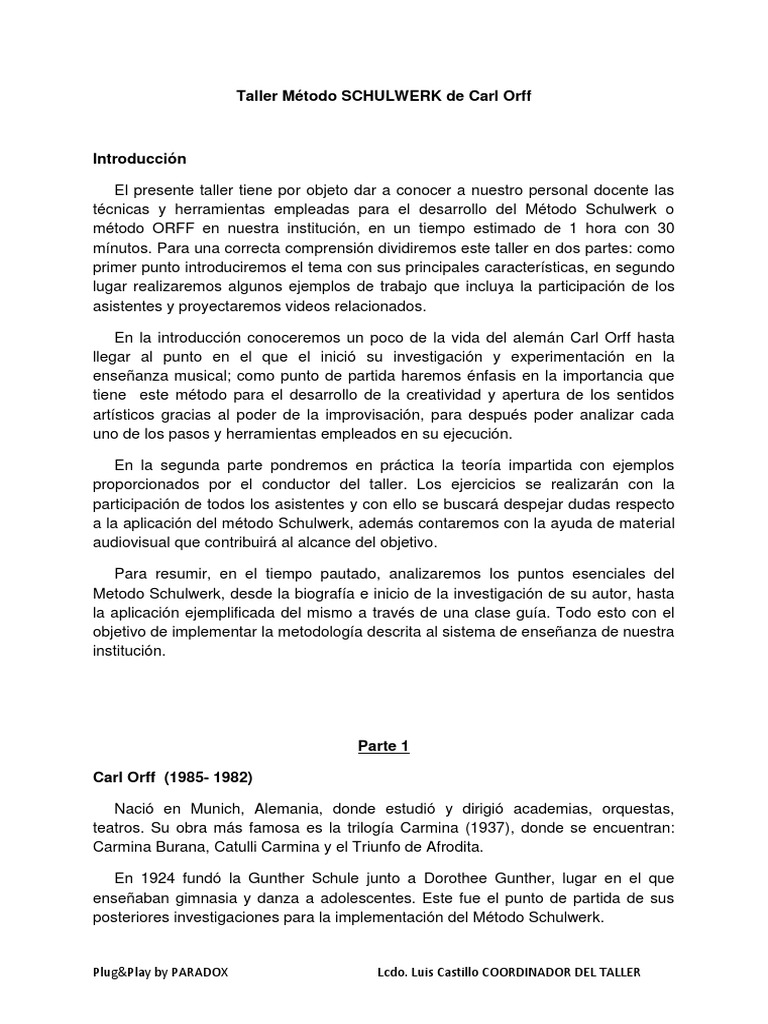 Taller Método Schulwerk Orff | PDF | Ritmo | Teoría musical