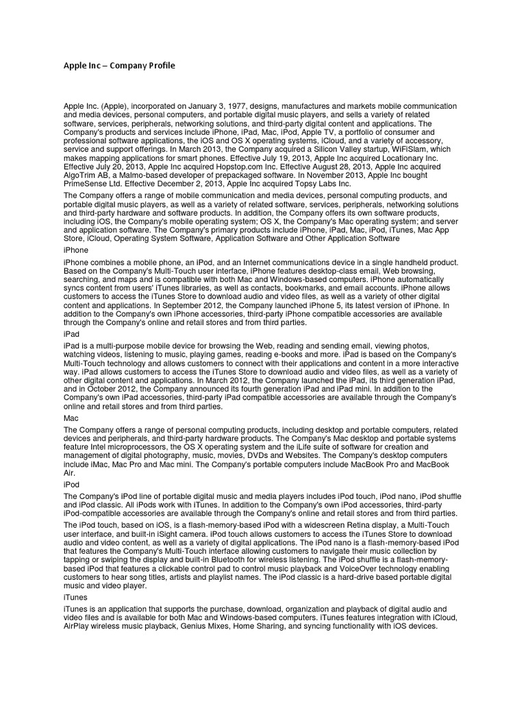 Apple Inc - Company Profile | PDF | I Tunes | I Cloud
