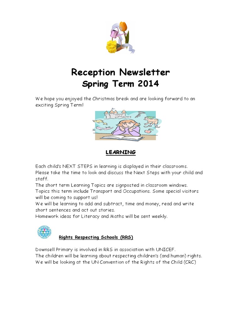 Reception Newsletter Spring 2014 Downsell Primary | PDF
