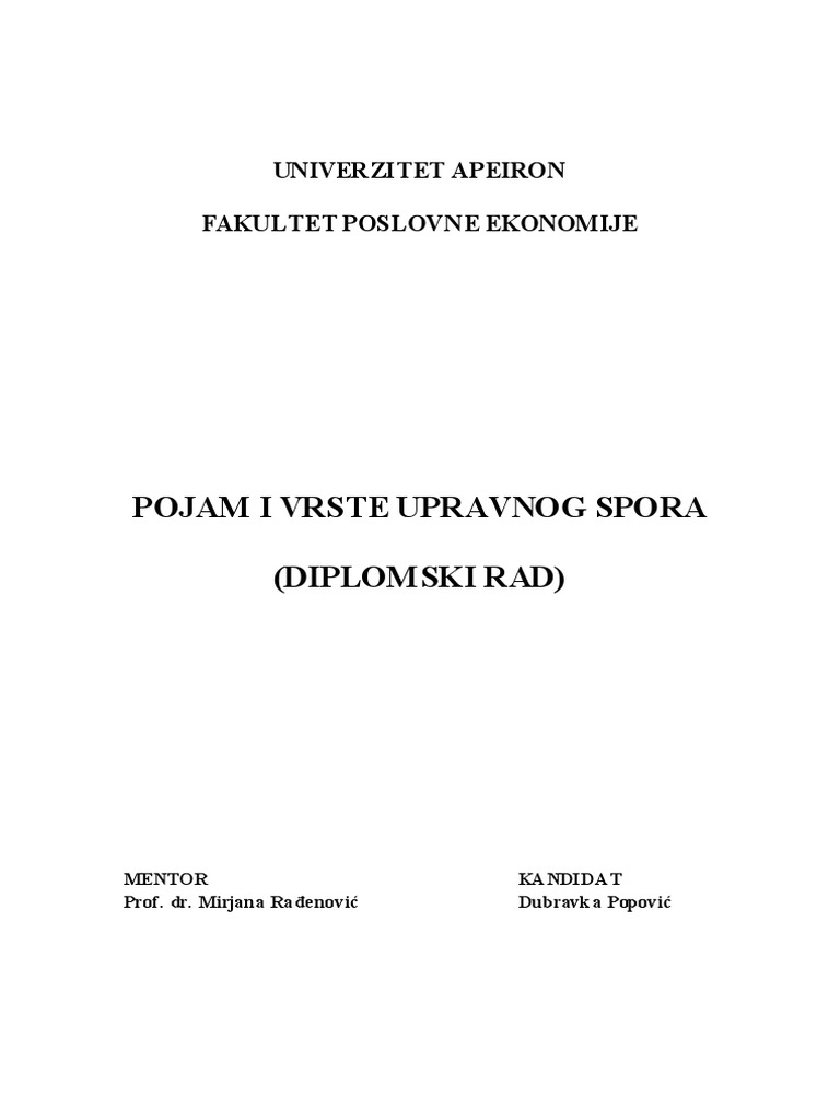 Dubravka Popovic-Pojam I Vrste Upravnog Spora Prof. Dr-M.radjenovic | PDF