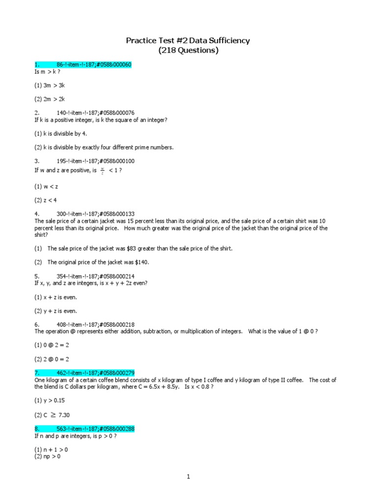 Data Sufficiency Part - 2 | PDF | Integer | Arithmetic