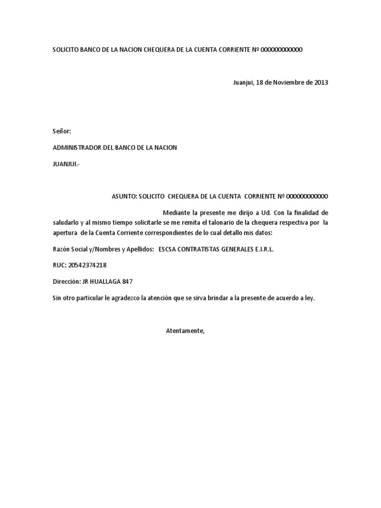 Solicitud Chequera | PDF