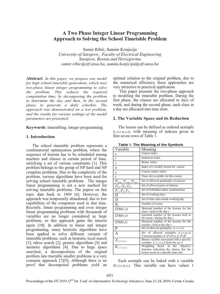 Timetable ILP | PDF | Linear Programming | Mathematical Optimization