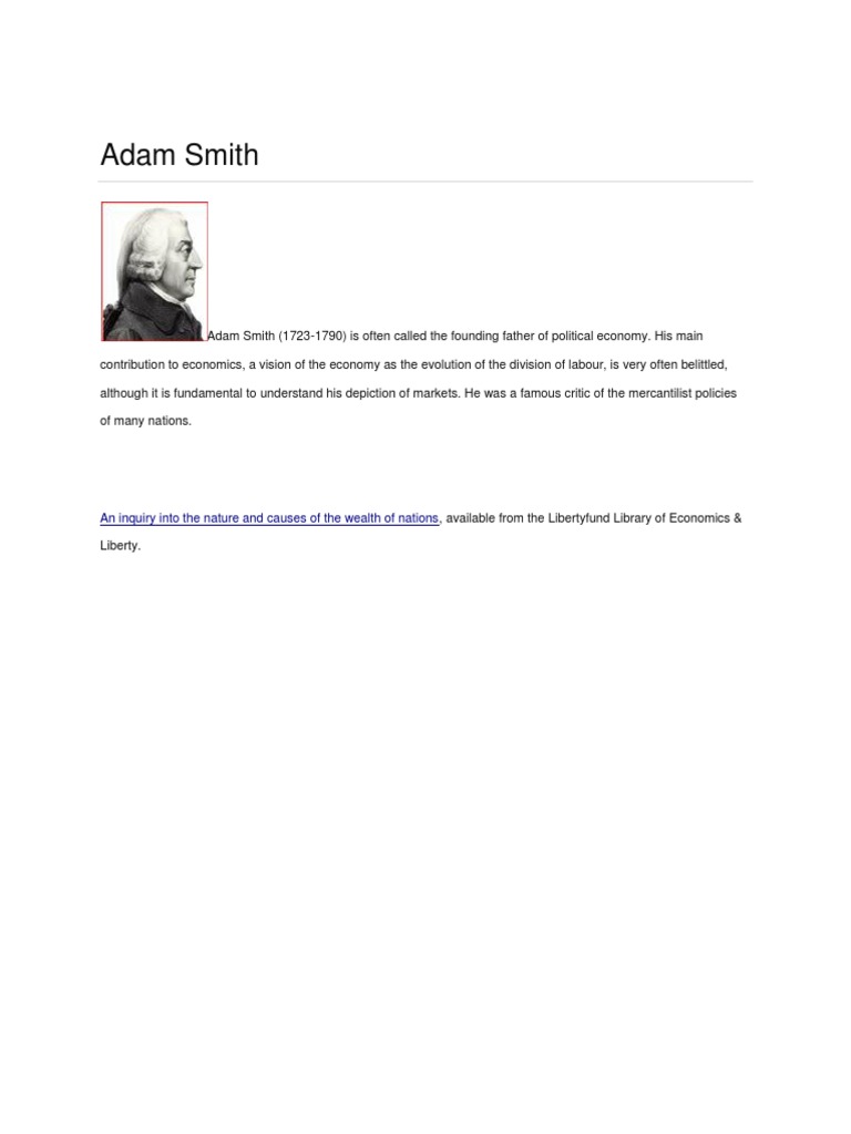 Adam Smith: Father of Political Economy | PDF | History