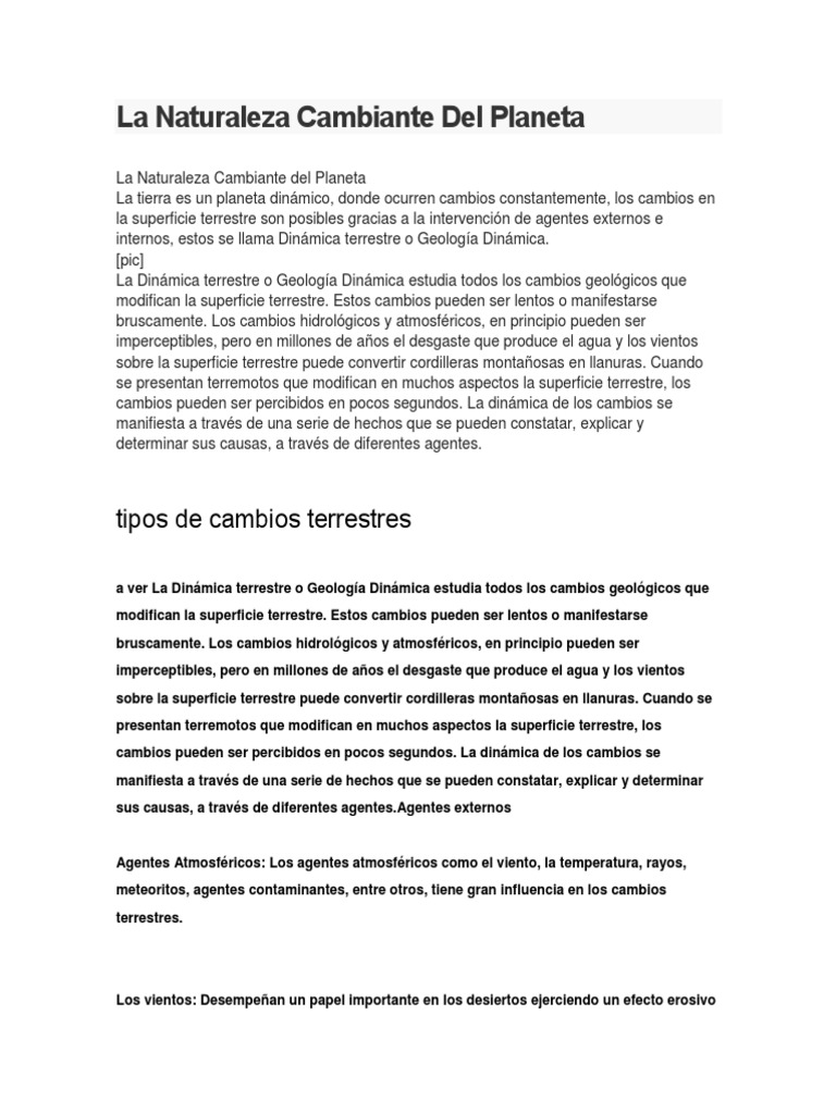 Hojas De Trabajo Sobre La Superficie Cambiante De La Tierra Estructura