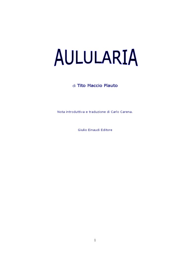 Aulularia - Plauto | PDF