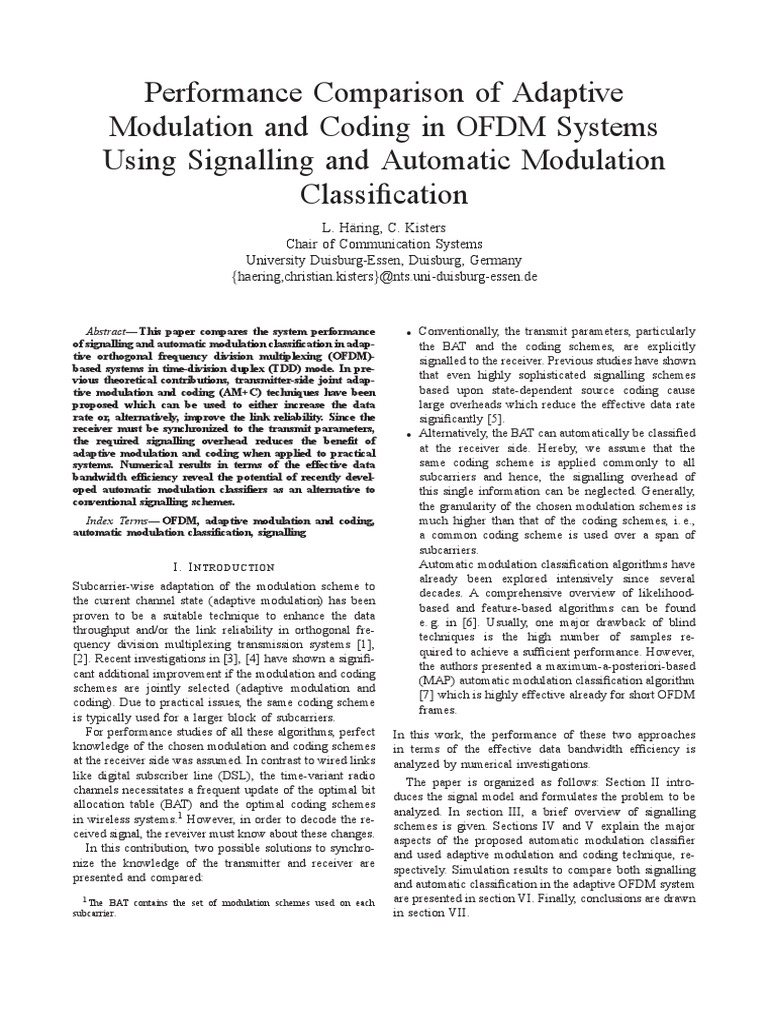 Performance Comparison of Adaptive Modulation and Coding in OFDM Systems Using Signalling and ...
