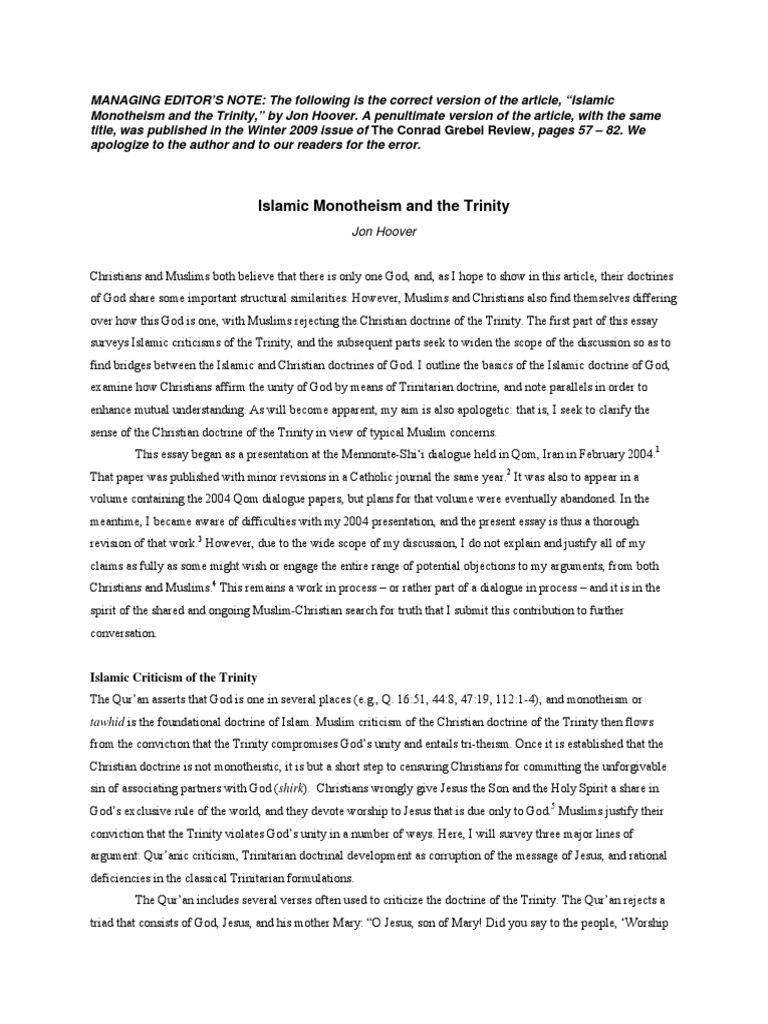 Islamic Monotheism and The Trinity | PDF | Trinity | God The Father