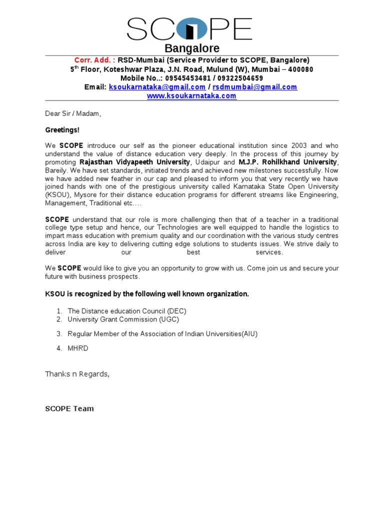Welcome Letter SCOPE | PDF | Science | Technology (General)