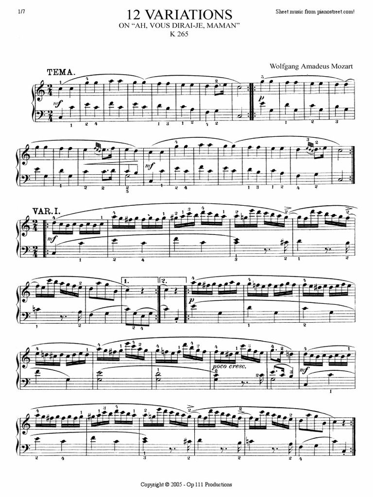 Mozart Variations k265 | PDF