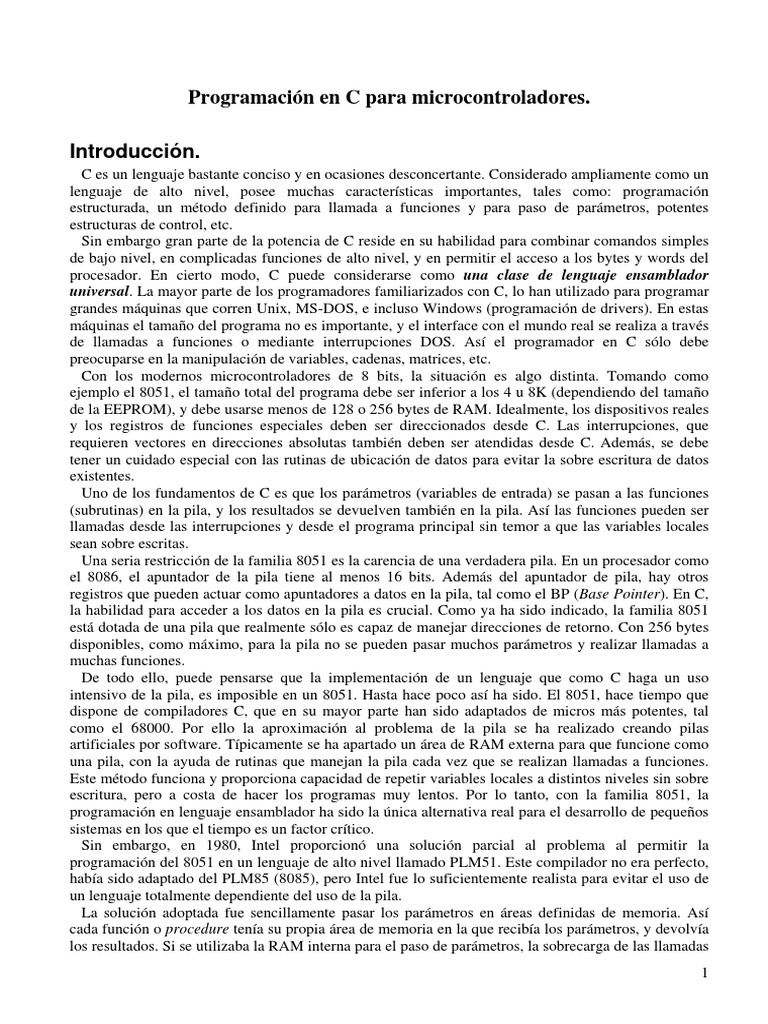 Programacion en C para Microcontrolador 8051 PDF | PDF