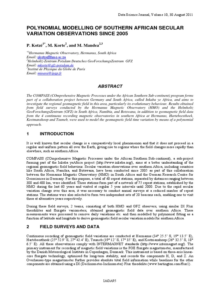 Polynomial Modelling of Southern African Secular Variation Observations ...