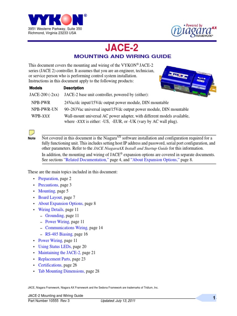 JACE 2 Mounting&Wiring | PDF | Electrical Connector | Battery (Electricity)