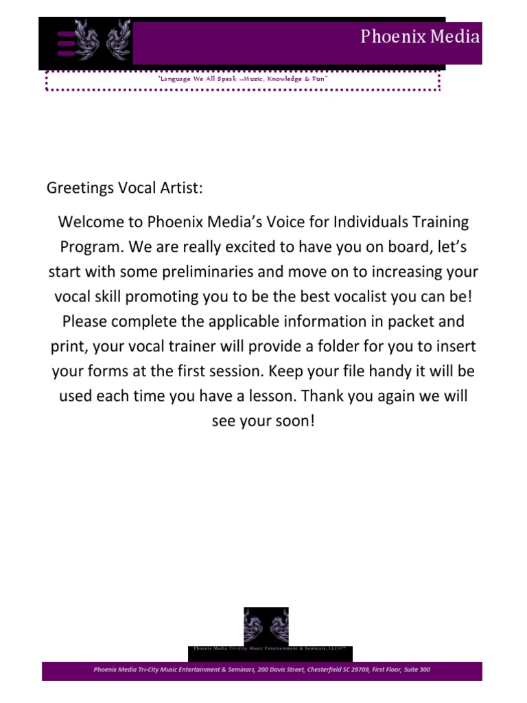 Sample Vocal Lesson Packet | PDF | Vocal Pedagogy | Singing