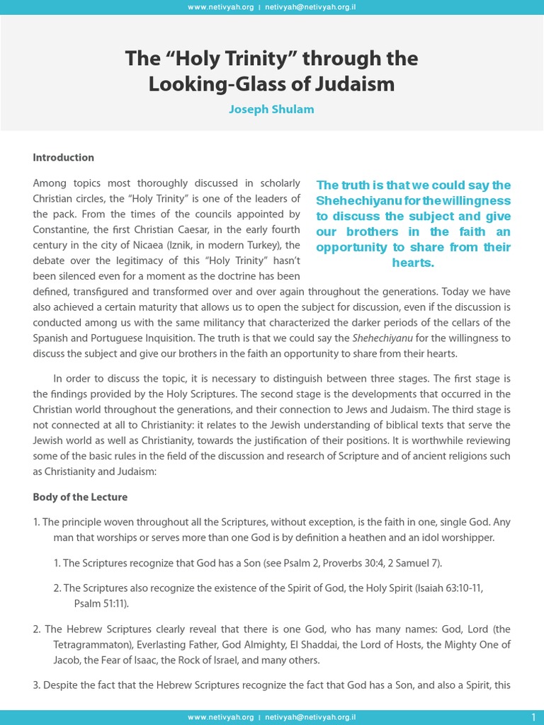 The "Holy Trinity" Through The Looking Glass of Judaism, Joseph Shulam ...
