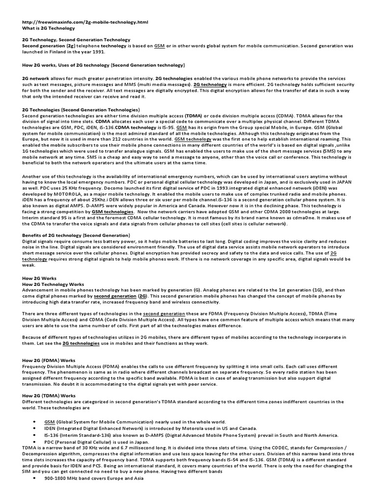 2G Technology | PDF | Code Division Multiple Access | Channel Access Method