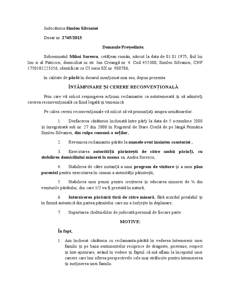 Intampinare Si Cerere Reconventionala | PDF