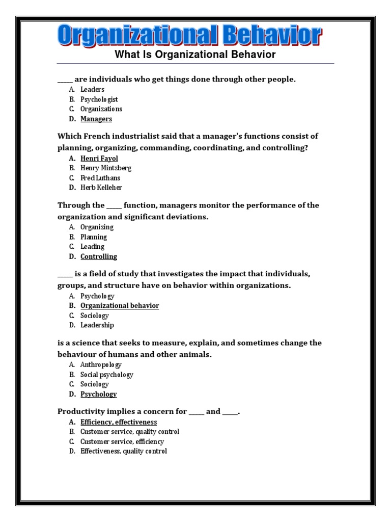 Organizational Behavior - Final Exam | Organizational Structure ...