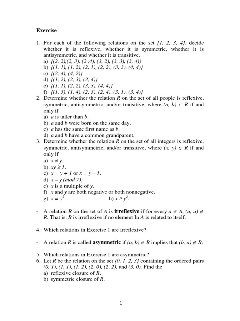 Exercise Relation | PDF | Mathematical Relations | Mathematical Concepts