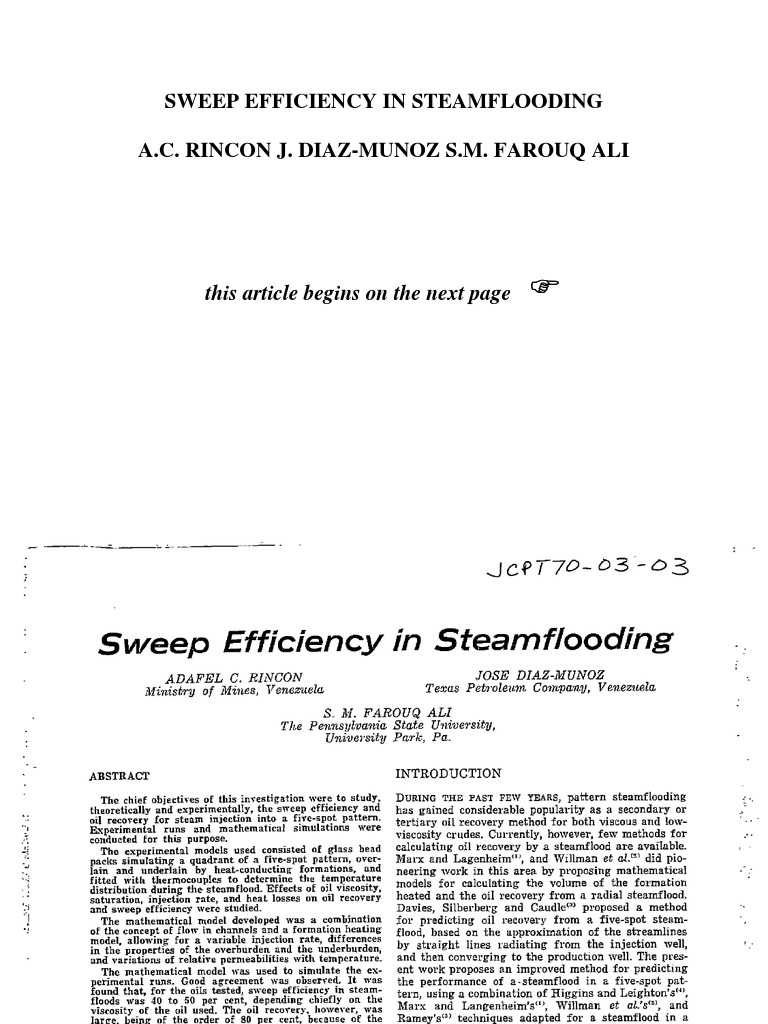 Sweep Efficiency in Steamflooding | PDF | Petroleum | Petroleum Reservoir