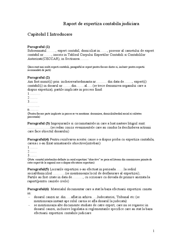Model Raport Expertiza Contabila Judiciara