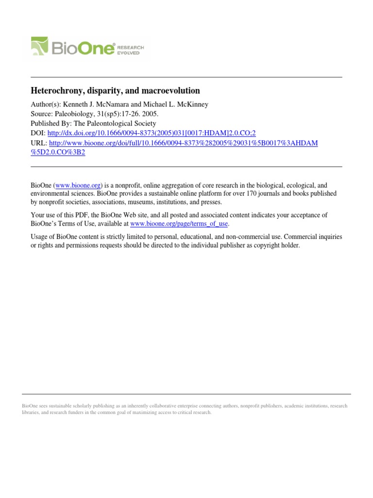 Heterochrony, Disparity, and Macroevolution 2005 Paleobiology | PDF ...