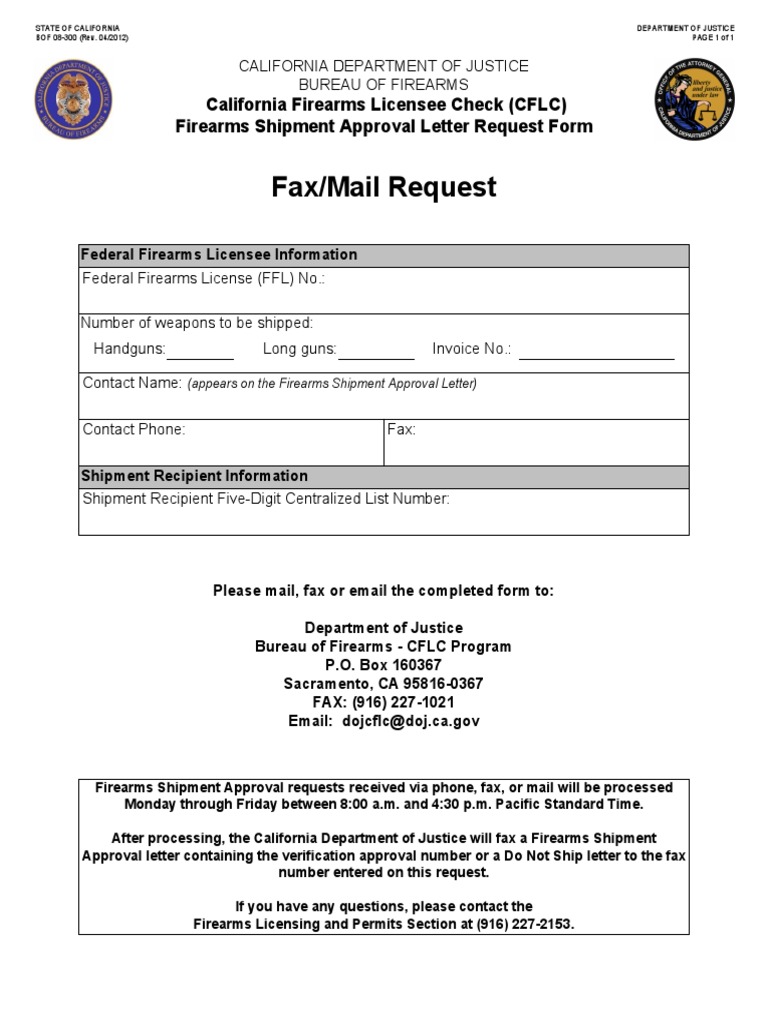 California Firearms Shipment Approval Form | PDF