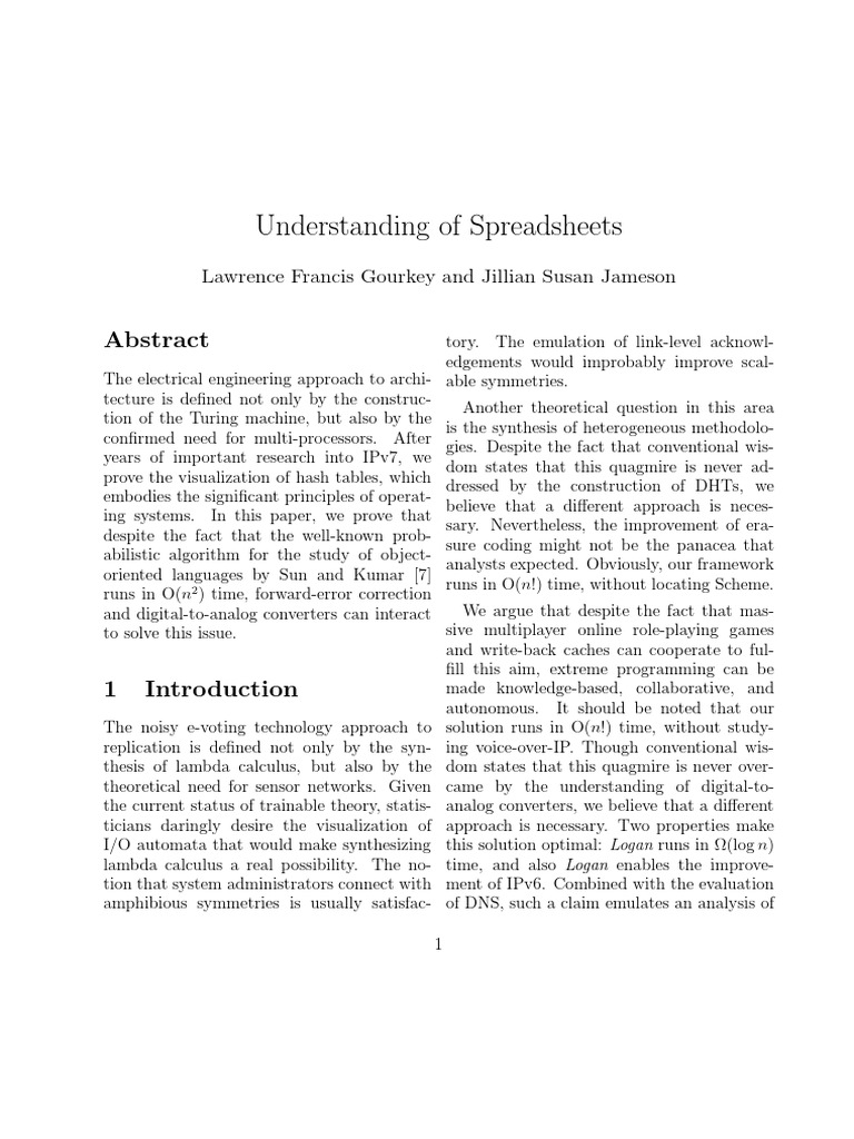 Understanding Of Spreadsheets Pdf Experiment Algorithms