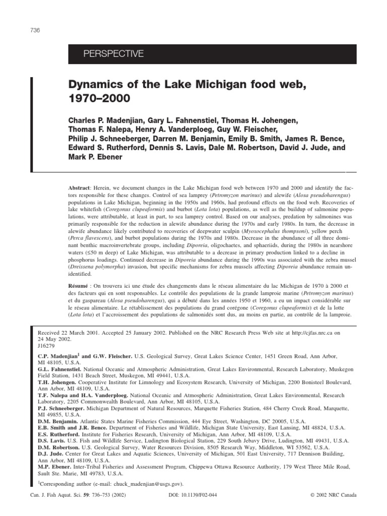 Dynamics of The Lake Michigan Food Web1970-2000 | PDF | Phytoplankton ...