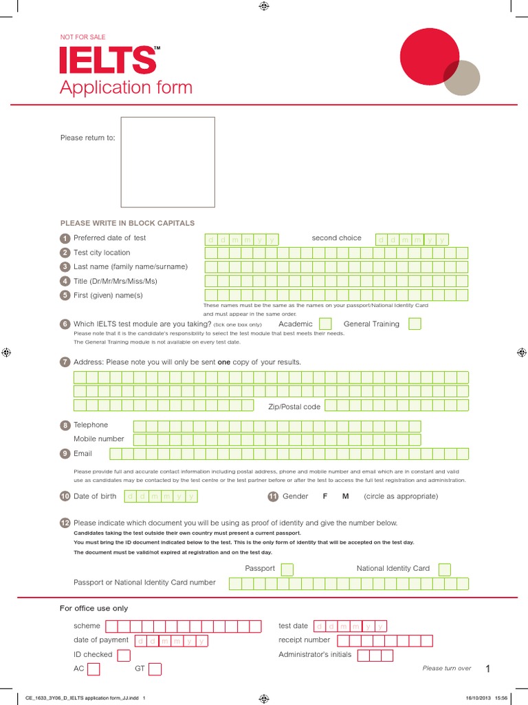 IELTS Application Form | PDF