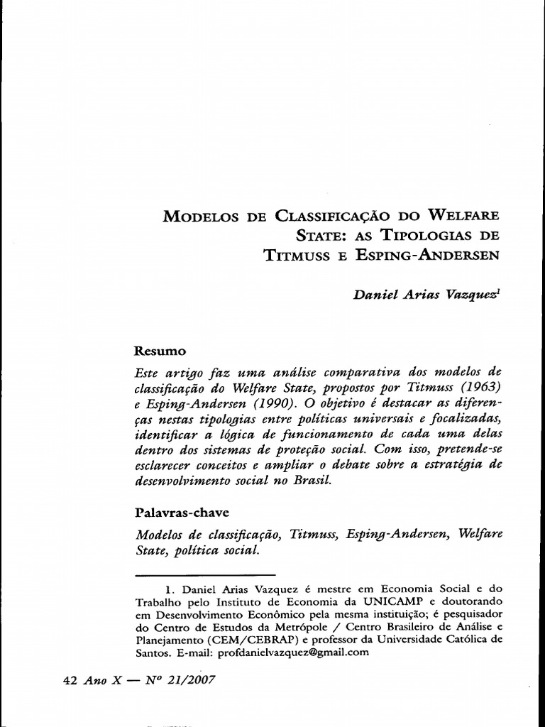 Modelos de Clasificacion de Esping Andersen | PDF | Estado de bem-estar ...