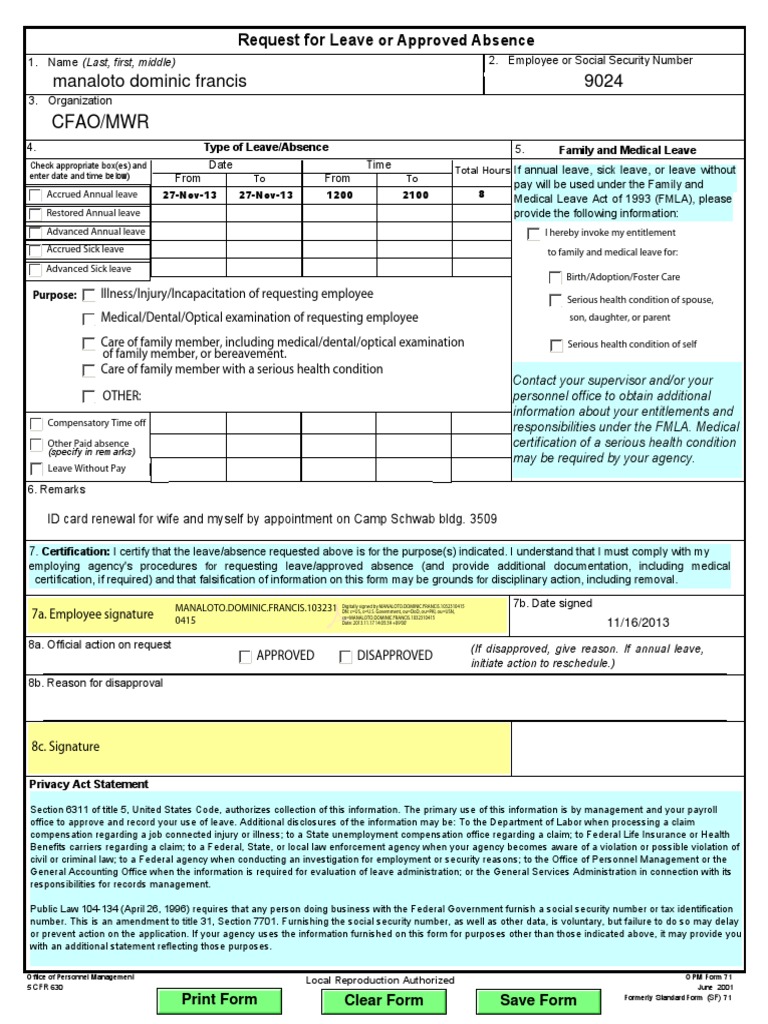 Leave Form Digital v. 2 | PDF | Social Security (United States) | Sick ...
