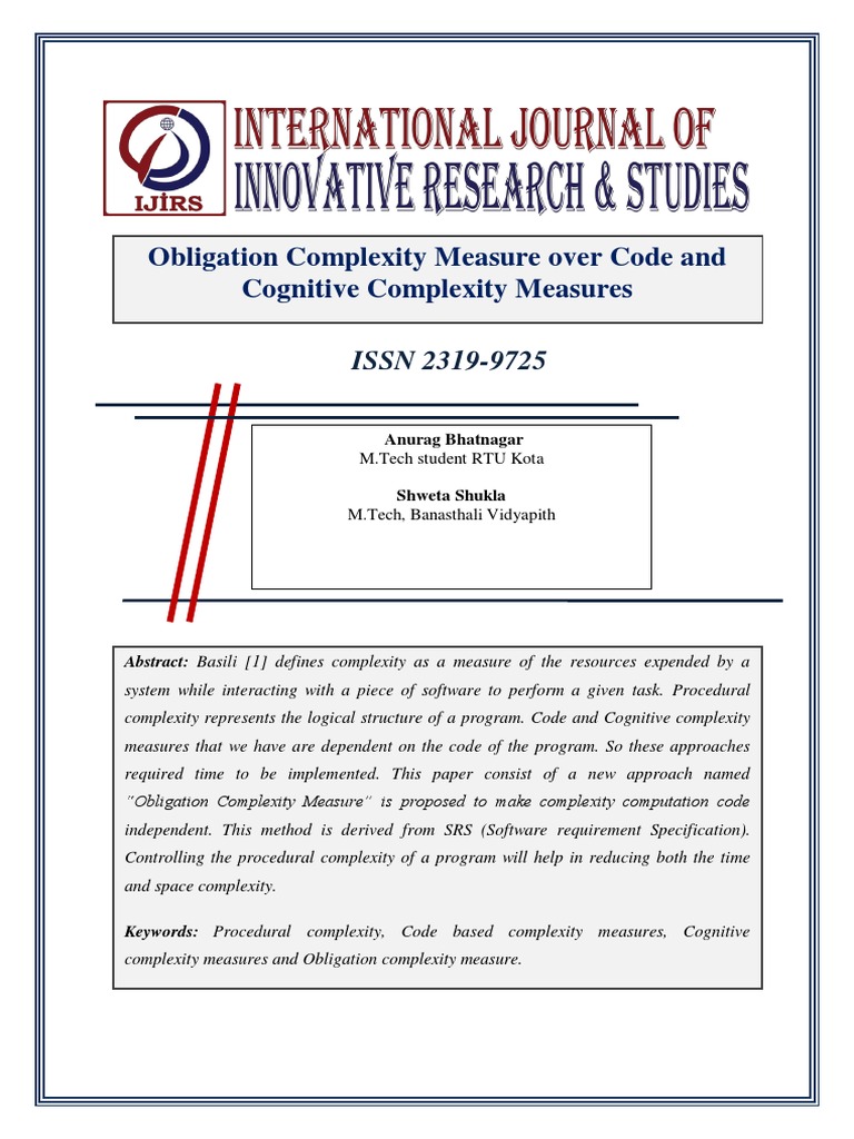 Obligation Complexity Measure Over Code and Cognitive Complexity ...