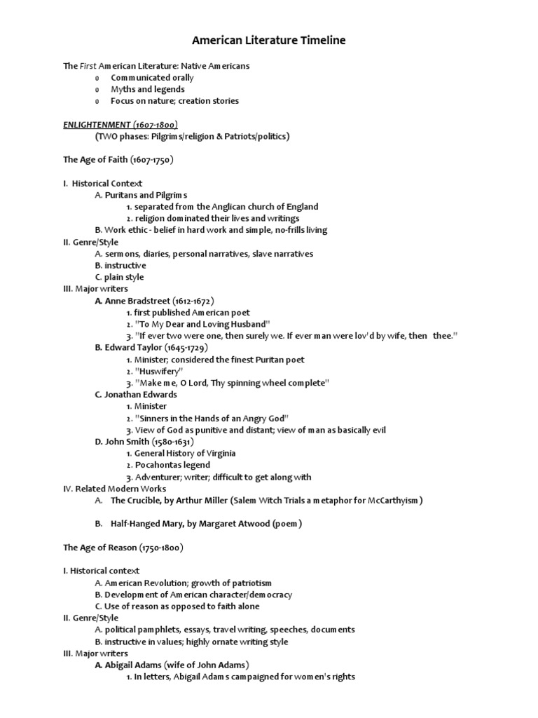 American Literature Historical Timeline | PDF | American Literature ...