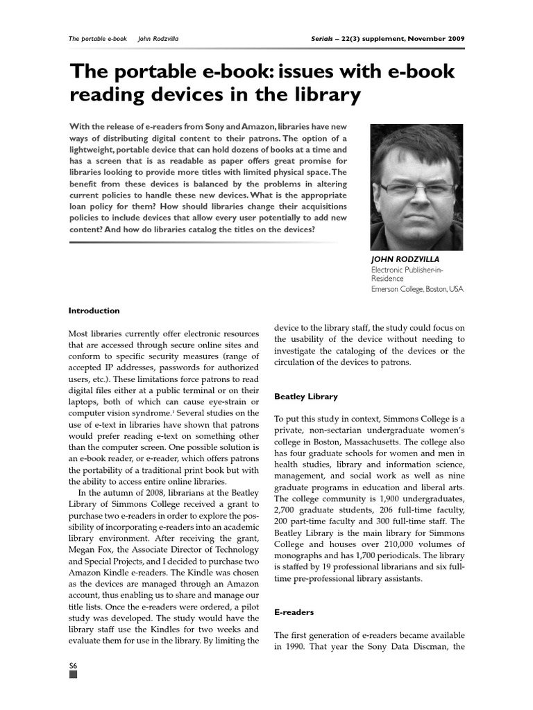 The Portable E-Book: Issues With Ebook Reading Devices in The Library ...