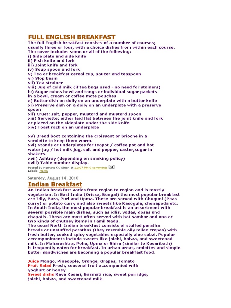 Full English Breakfast | PDF | Meal | Cooking