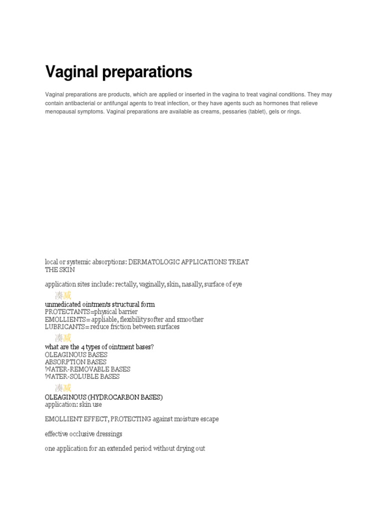 Overview of Vaginal Preparations and Ointment Bases | PDF | Topical ...
