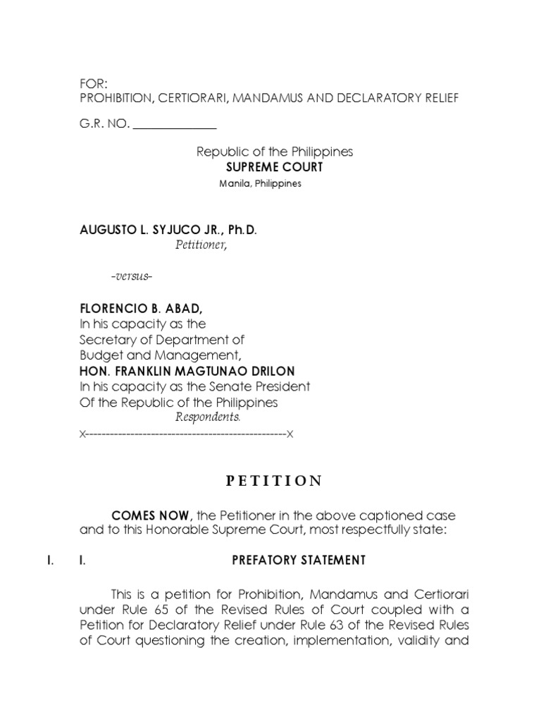 Supreme Court: Prohibition, Certiorari, Mandamus and Declaratory Relief ...