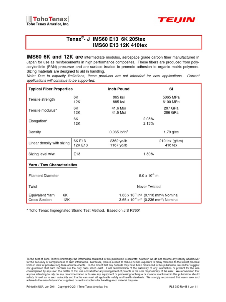 Tenax - J IMS60 E13 6K 205tex IMS60 E13 12K 410tex IMS60 6K and 12K Are ...