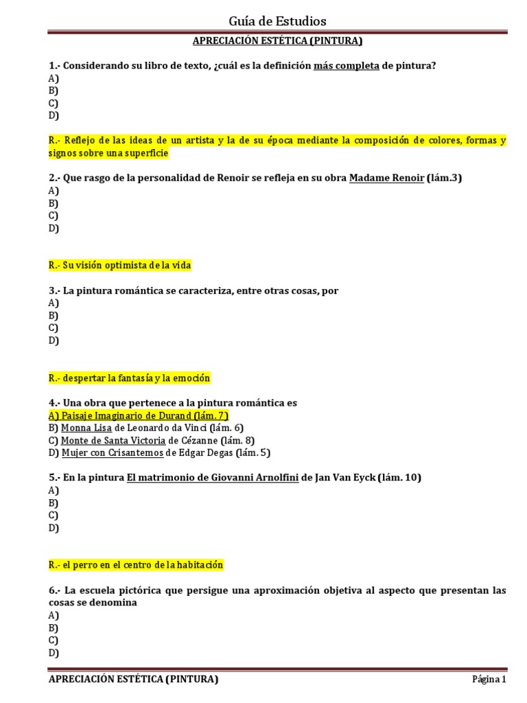 Cuestionario De Apreciación Estetica (pintura) | Pdf | Expresionismo 