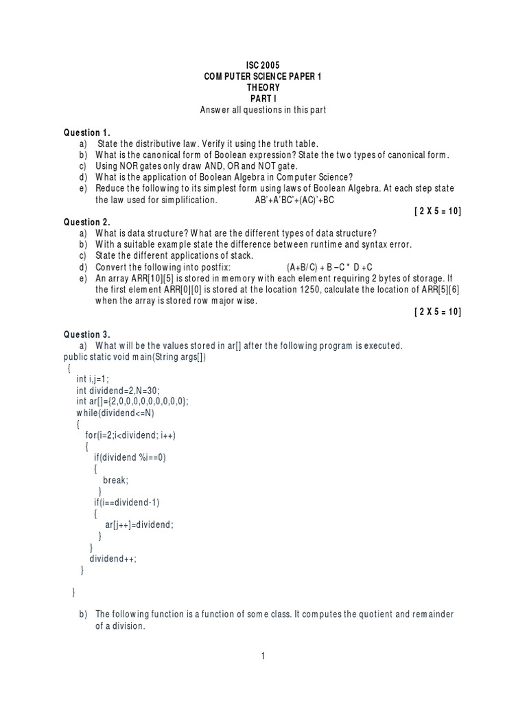 Isc 2005 Computer Science Paper 1 Theory Pdf Constructor Object Oriented Programming 