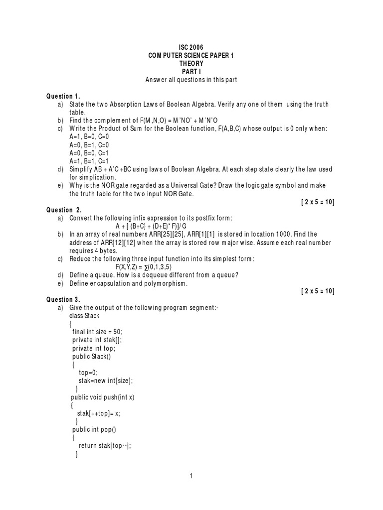 ISC 2006 Computer Science Paper 1 Theory | PDF | String (Computer ...