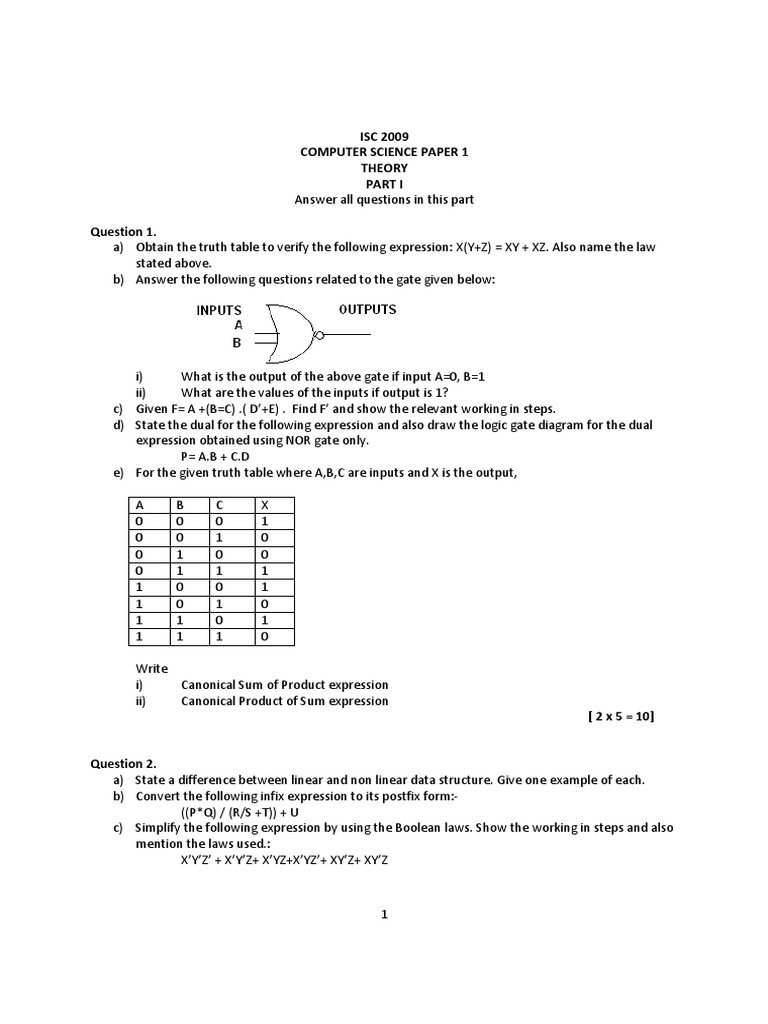 ISC 2009 Computer Science Paper 1 Theory | PDF | Arithmetic | Teaching ...
