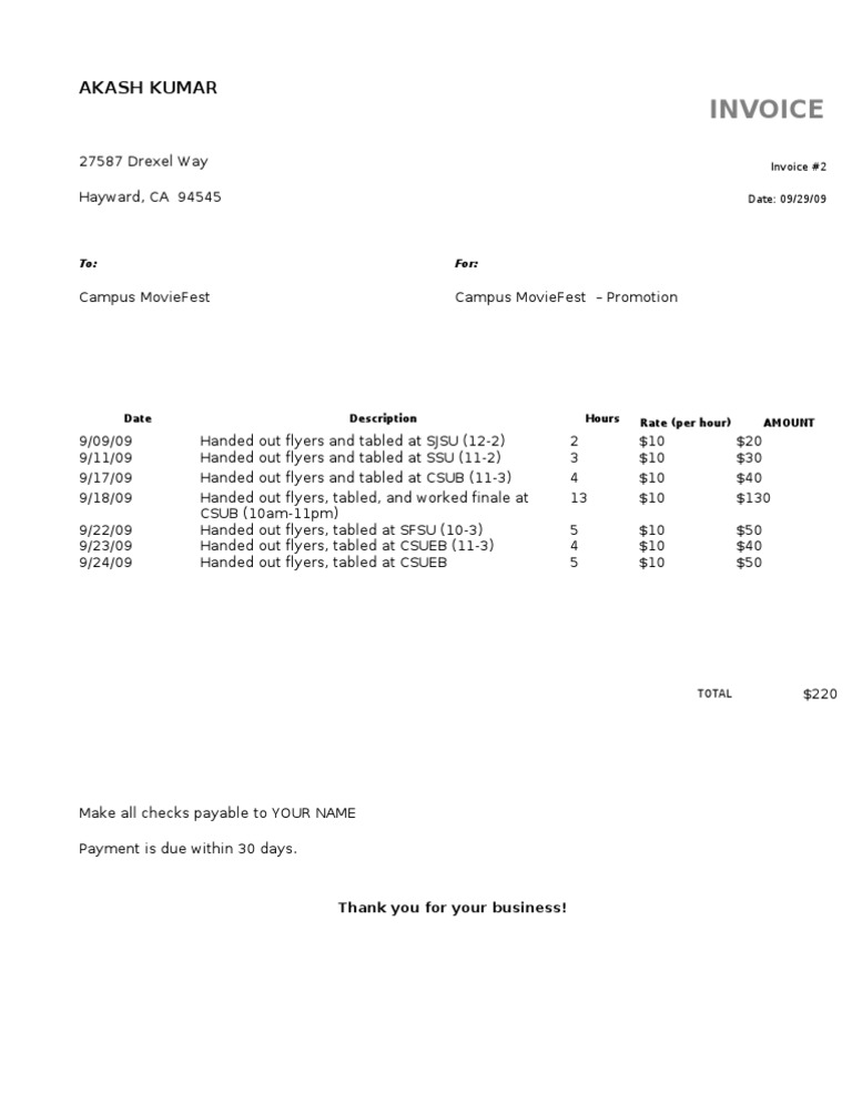 Campus MovieFest Promotion Invoice | PDF