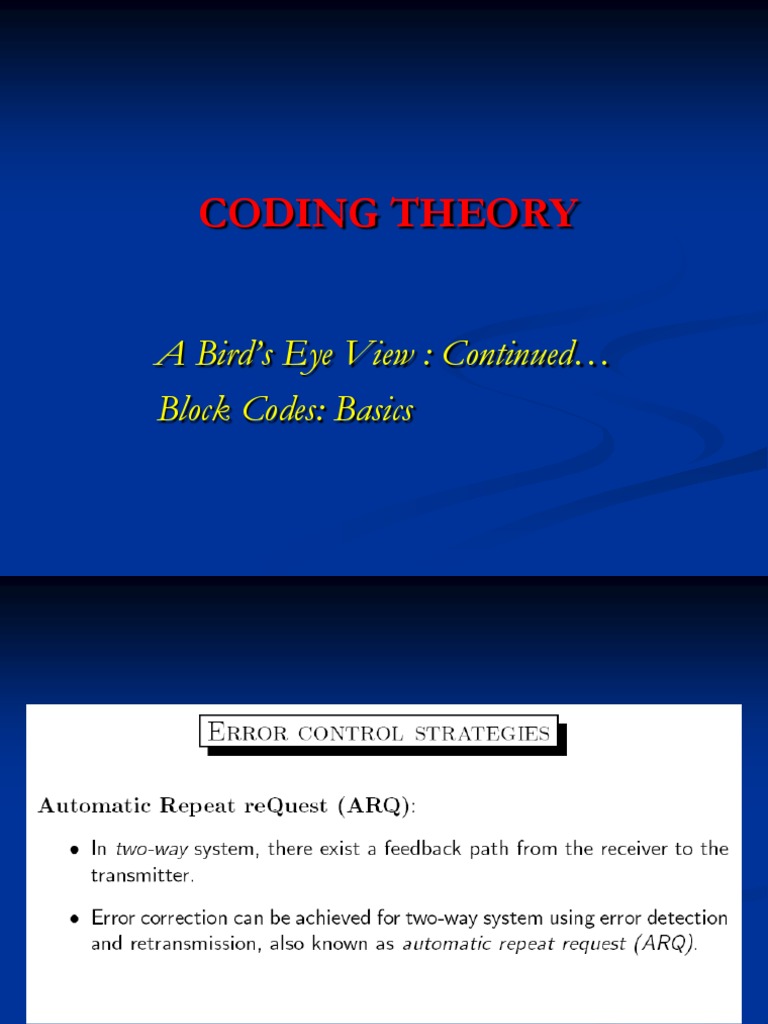 Coding Theory: A Bird S Eye View: Continued Block Codes: Basics | PDF | Forward Error Correction ...