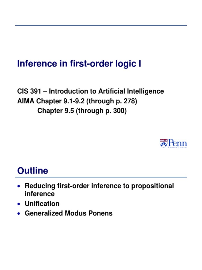 Inference in First-Order Logic I | PDF | First Order Logic | Logic