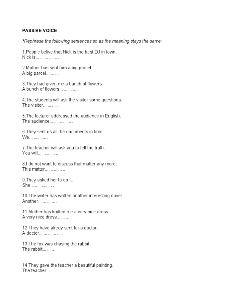 Exercises With Passive Voice | PDF